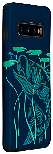 Galaxy S10 Bass Fishing Bass Rising Lilly Pad Largemouth Bass Bluegreen Case