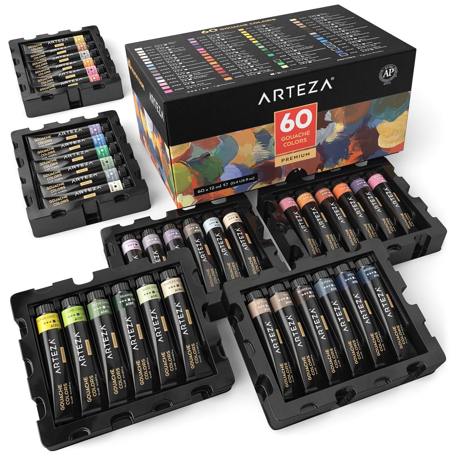ARTEZA Gouache and Black Canvas Bundle, Painting Art Supplies for Artist, Hobby Painters & Beginners