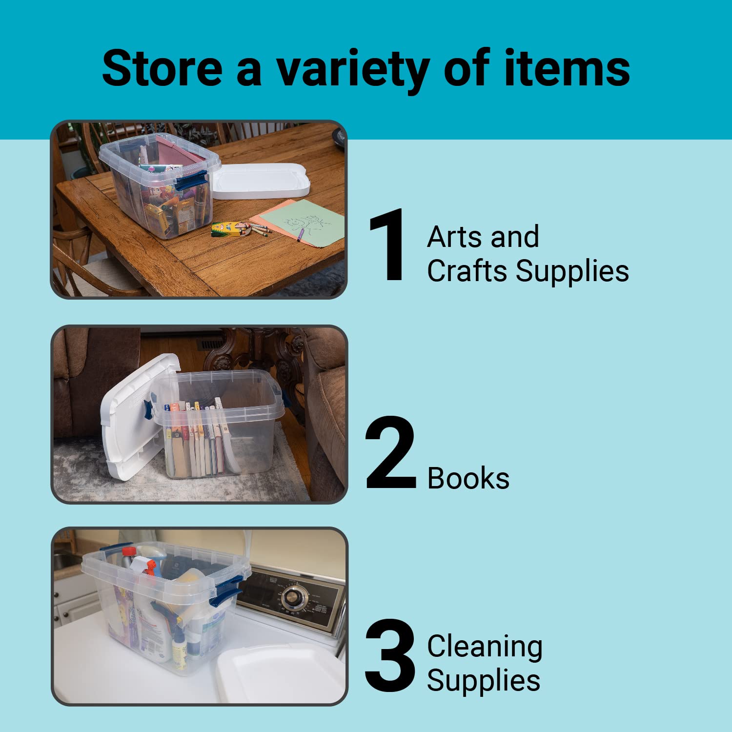 Black+Decker Clear Tote, Plastic Stackable Storage Bin, Organizing Solution, Storage Container Bin with Secure Lid (19 Qt., 4-Pack)
