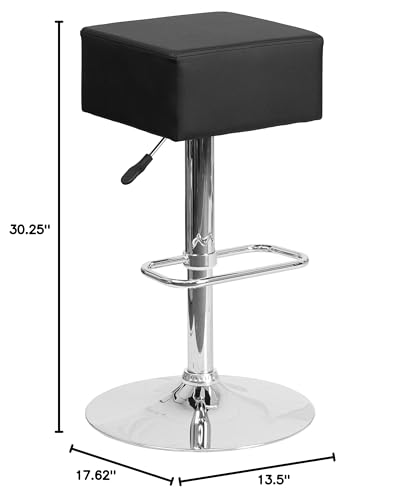 Flash Furniture Daniel 2 Pk. Contemporary Black Vinyl Adjustable Height Barstool with Square Seat and Chrome Base
