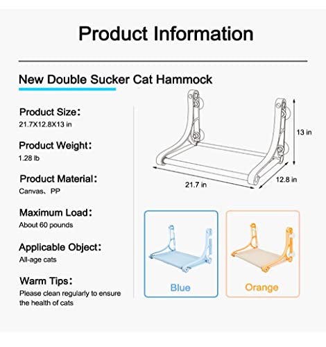 Cat Window Perch,Cat Hammock Window with Two Modes of Use and Easy to Install, Cat Window Bed with Powerful Suction Cups and Easy Cleaning, for Large Fat Cats or Two Cats ,Orange