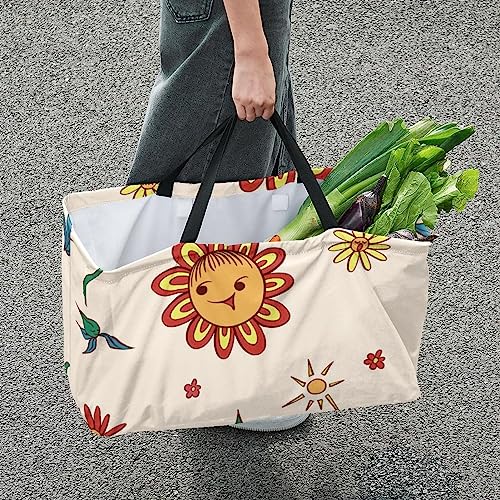 Cartoon Flower PrintingĀ Large Capacity Laundry Organizer Tote Bag - Reusable and Foldable Oxford Cloth Shopping Bags