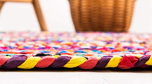 Unique Loom Braided Chindi Collection Area Rug - Layer (3' 3" Round, Multi/ Blue)