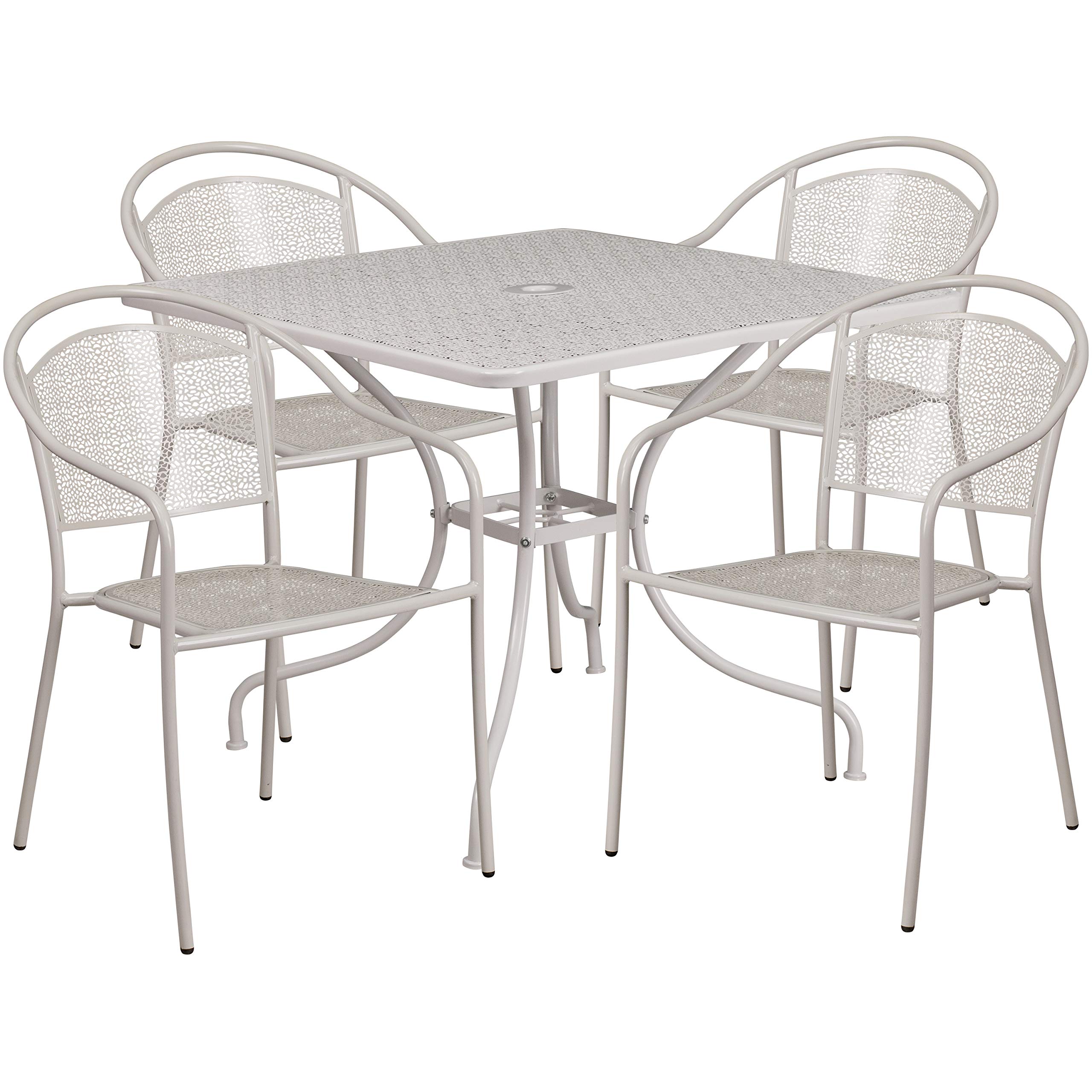 Flash Furniture Oia Commercial Grade 35.5" Square Light Gray Indoor-Outdoor Steel Patio Table Set with 4 Round Back Chairs