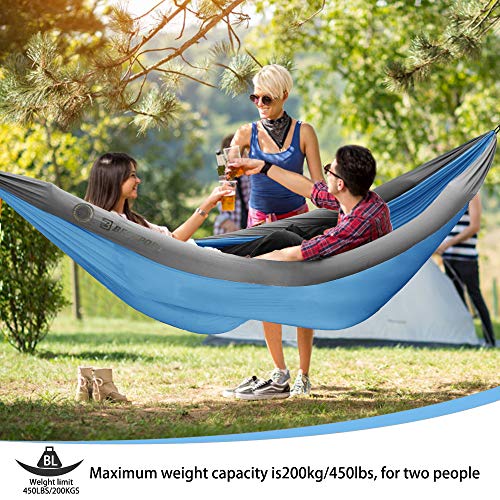 Bessport Inflatable Camping Hammock with 2 Tree Straps, Double & Single Portable Hammock, 210T Nylon Hanging Hammocks for Backpacking, Travel, Beach, Backyard, Patio, Hiking (Grey
