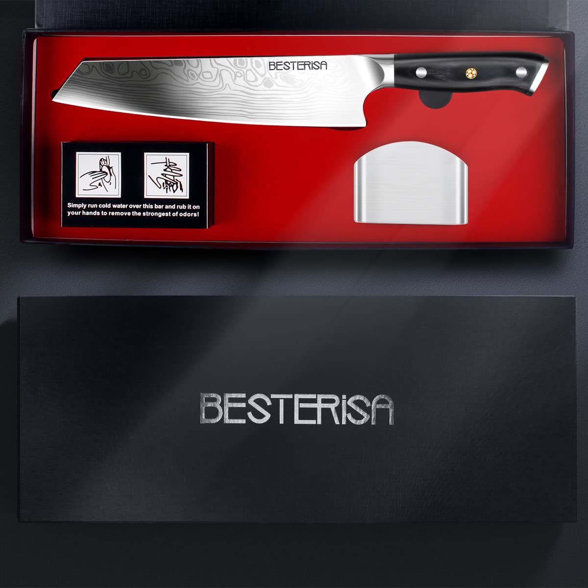 BESTERiSA Kiritsuke Chef Knife ,8 Inch Professional Chef Knife German Stainless Steel EN1.4116 Ultra Sharp Vegetable Meat Cleaver Knife with Knife Guard