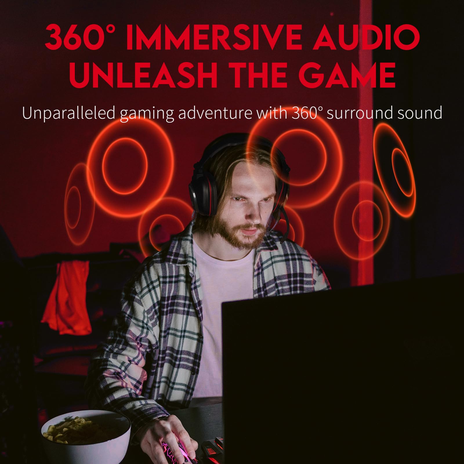HUHD Wireless Gaming Headset for Xbox One, Xbox Series X/S,Wireless Gaming Headphones Xbox One S/X Deep with Noise-Cancelling Microphone, Bass and Rotating Metal Ear Cups