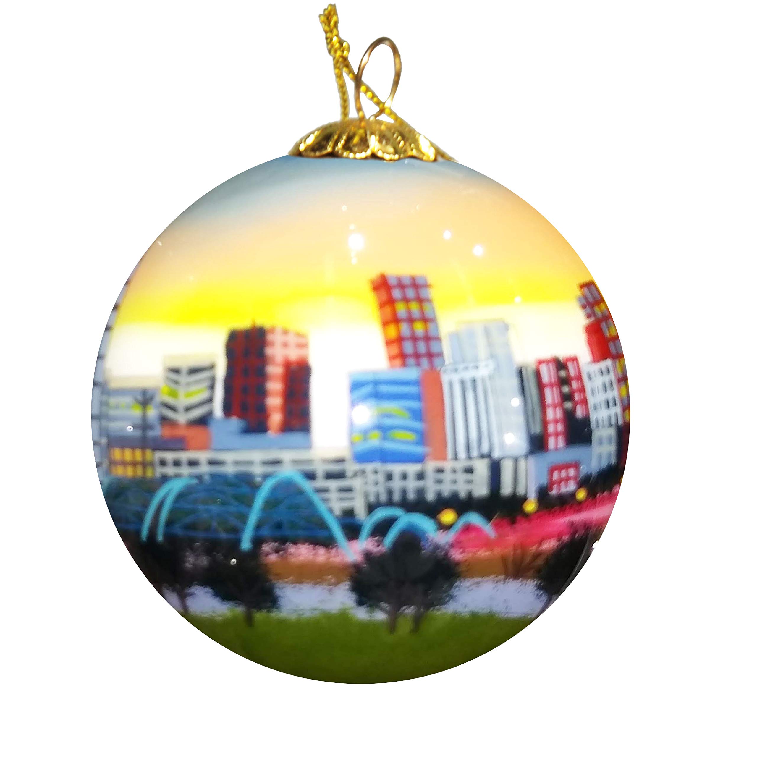 Blown Glass Christmas Ornament | Denver, Colorado Skyline | Hand Painted Inside | Original Art | Includes Gift Box