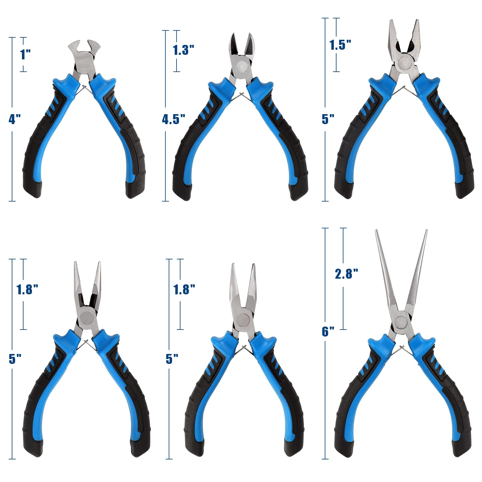 COMOWARE 6 Pcs Mini Pliers Set, Multi-function Pliers Tool Set, Mini Needle Nose Pliers, Linesman Pliers, Long Nose Pliers, Bent Nose Pliers, Diagonal Pliers, End Cutting Pliers, for Electronic Repair
