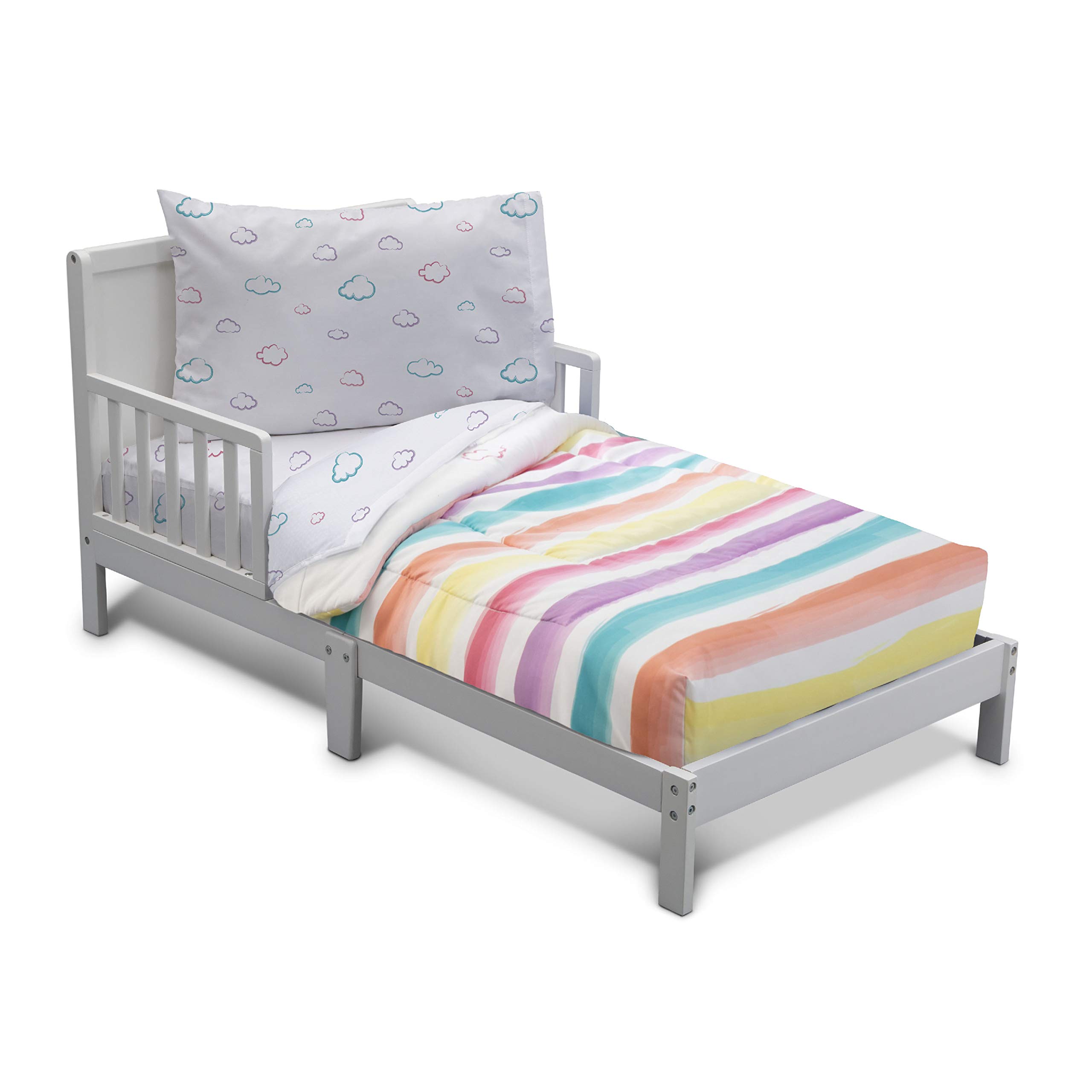Delta Children Toddler Bedding Set | Girls 4 Piece Collection | Fitted Sheet, Flat Top Sheet w/Elastic Bottom, Fitted Comforter w/Elastic Bottom, Pillowcase, Sunshine | Multi Color