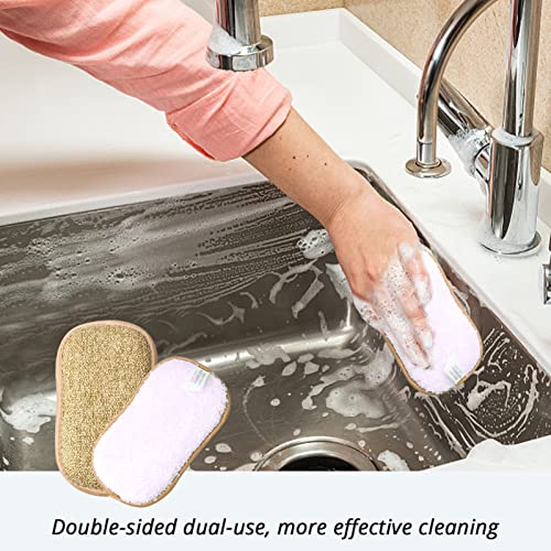 DEFUTAY 3 PCS Kitchen Scrub Sponge, Heavy Duty Scouring Pads, Washing Up Cleaner,Household Cleaning Wash Cloth with Adhesive Hooks(Brown)