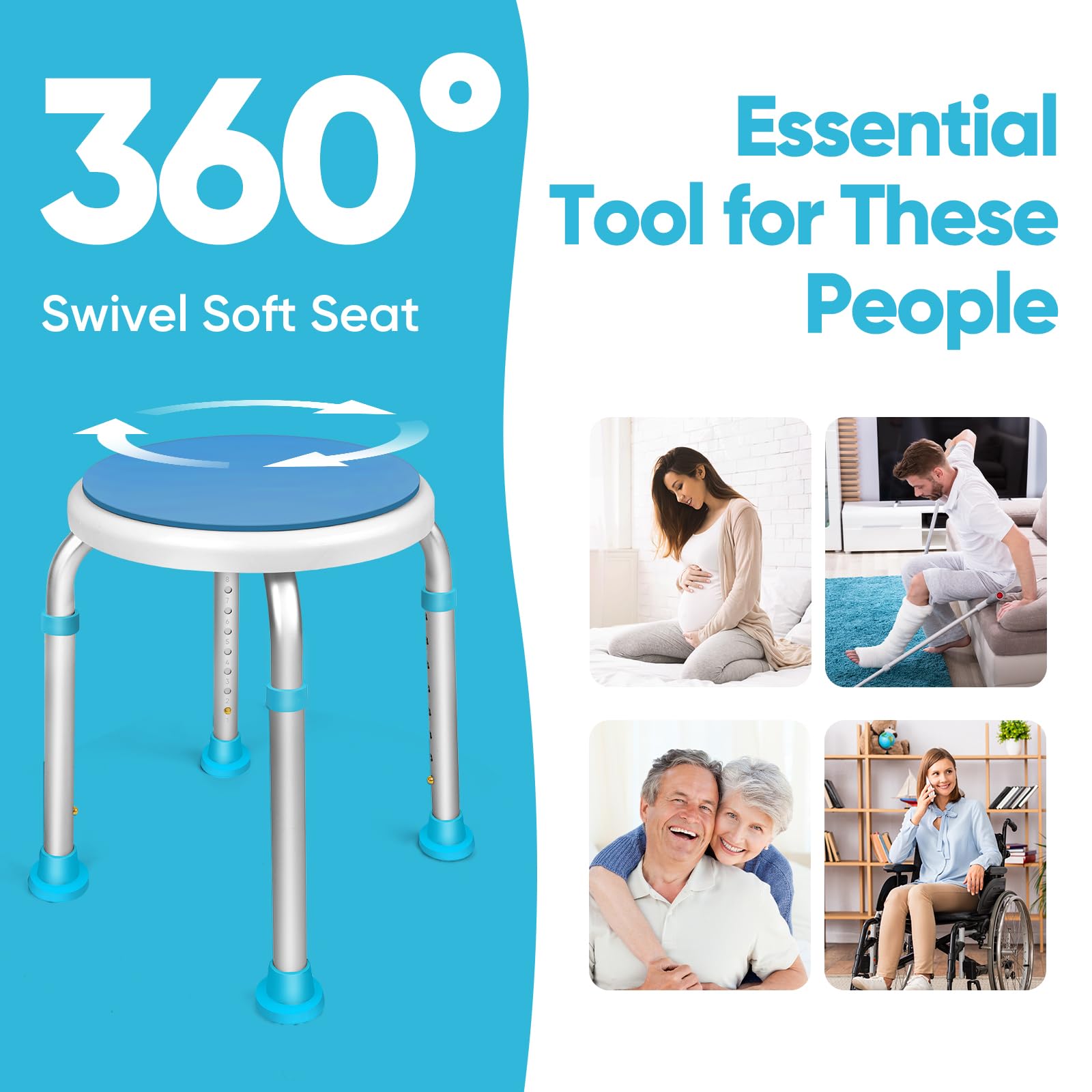 Round Shower Stool,Adjustable Shower Chair for Inside Shower-Tool-Free Shower Seat for Elderly/Senior/Disabled/Pregnant