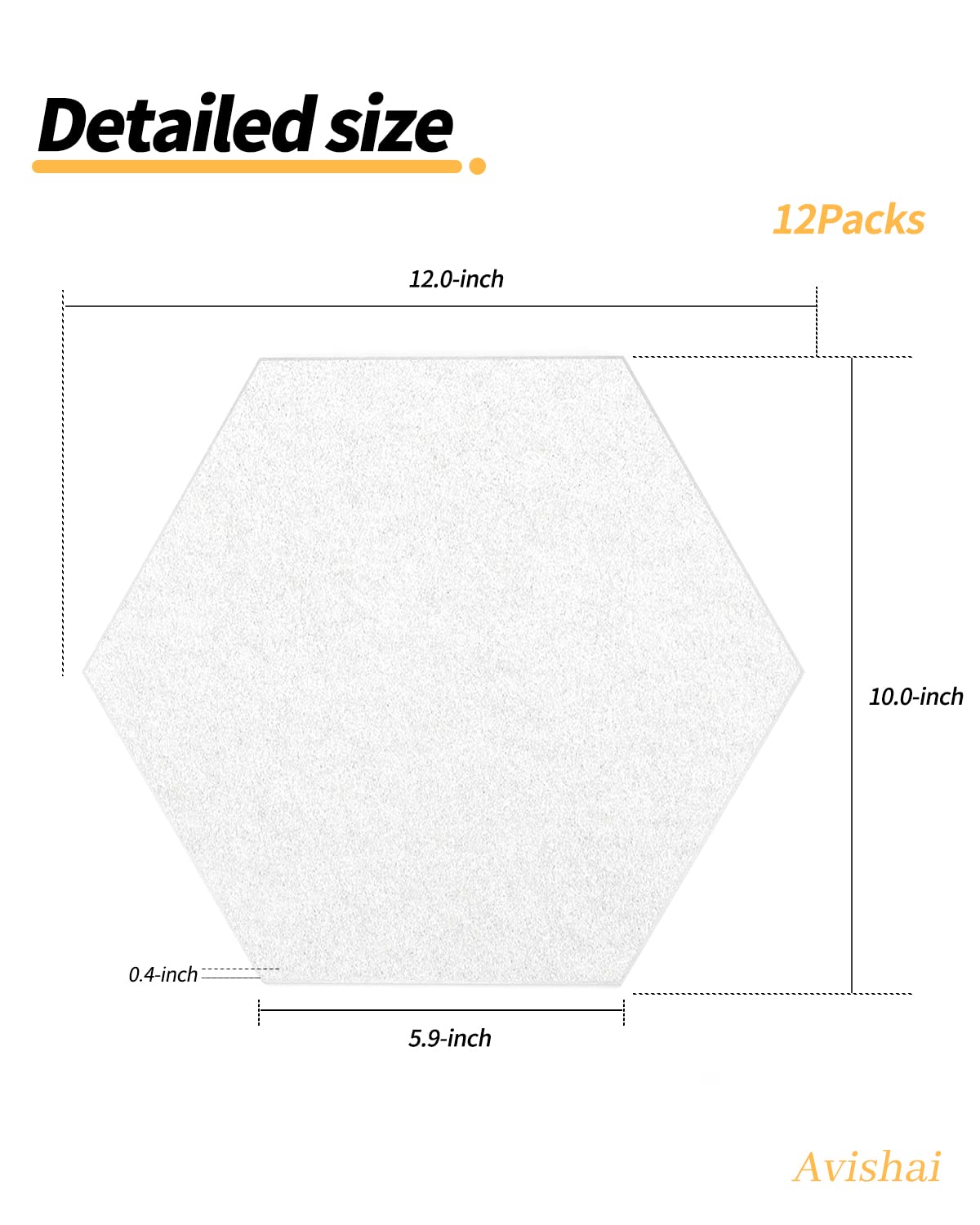 Avishai 12 Pack Self-adhesive Hexagon Sound Panel,12" X 10.3" X 0.4"Eco-friendly Hexagon Acoustic Panel with High Density, Fireproof, Absorb Noise, for Ceiling,Door,Wall