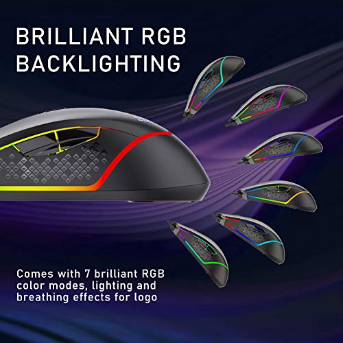 AULA H510 MMO Gaming Mouse, with Backlit RGB LED, 14 Buttons Programmable, 10,000 DPI, Ergonomic Optical Sensor USB Wired Computer Mice, Black
