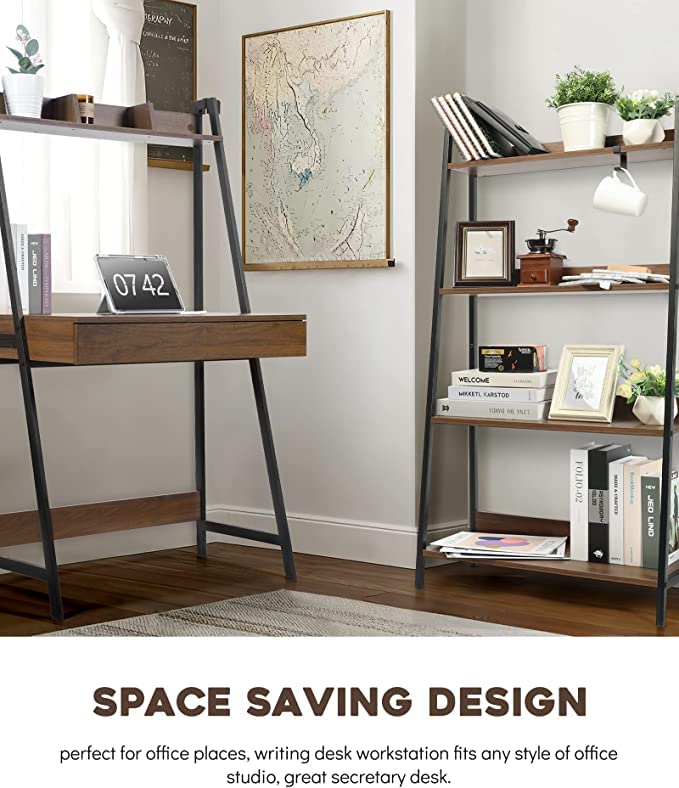 DEILALY 2 Tier Ladder Desk Computer Desk Escritorio para Computadora Desk Shelf Study Desk with Drawer Gaming Desk Study Table W31.5 PC Small Desk Metal Frame Home Office Bedroom