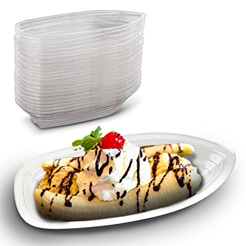 MT Products 12 oz. Clear Plastic Disposable Banana Split Boats/Perfect Size/Great Party Dish (30 Pieces) - Made in The USA