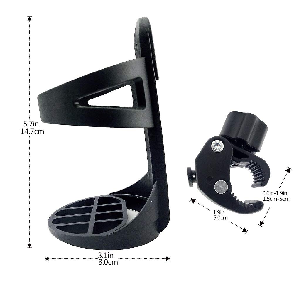 Badiano 2 Pack Stroller Drink Holders for Cups or Bottles, Universal for Bicycle, Wheelchair, Trolleys, 360 Rotation
