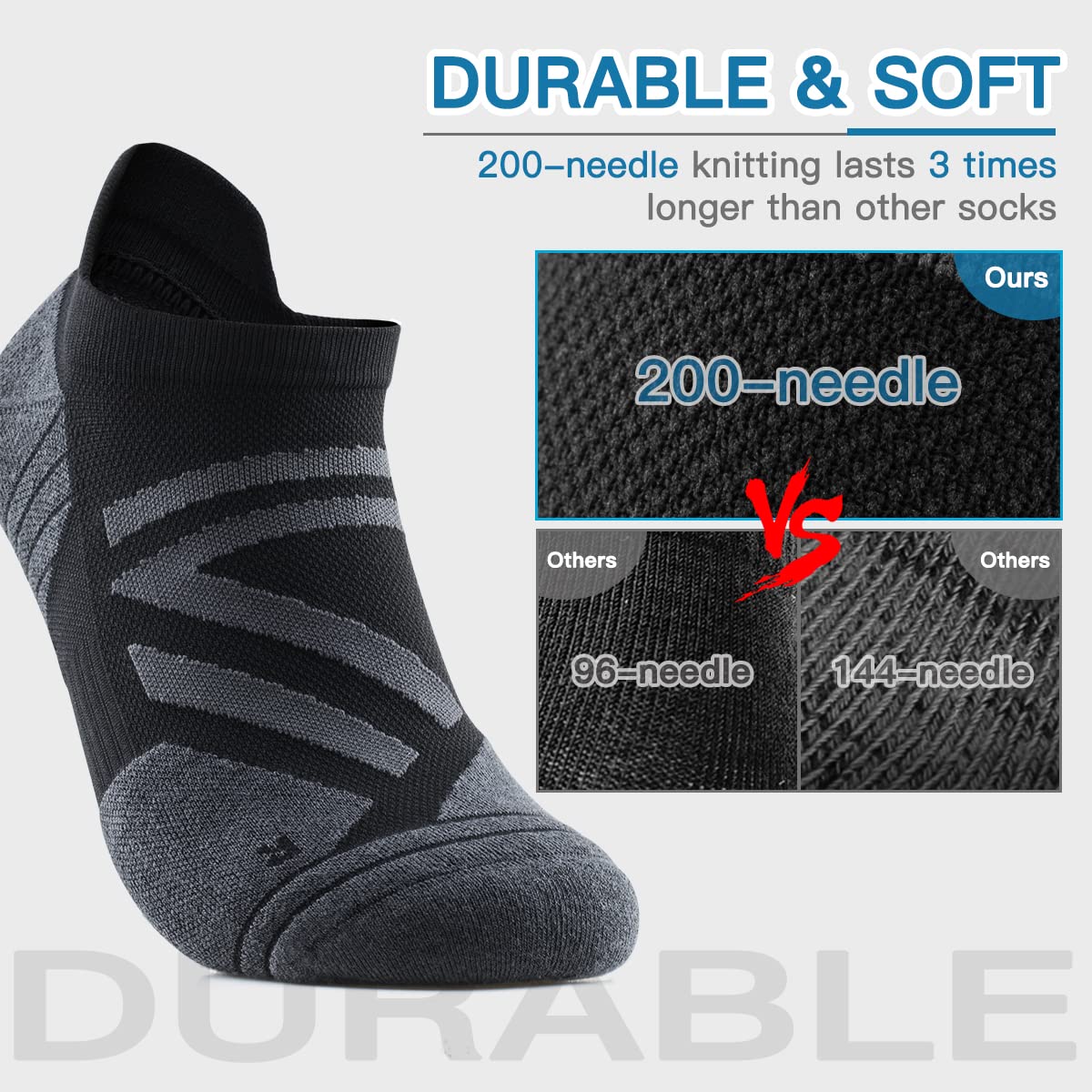 Avoalre Ankle Athletic Running Sports Low Cut Tab Socks Coolmax Moisture Wicking Seamless (Black Grey, Large)