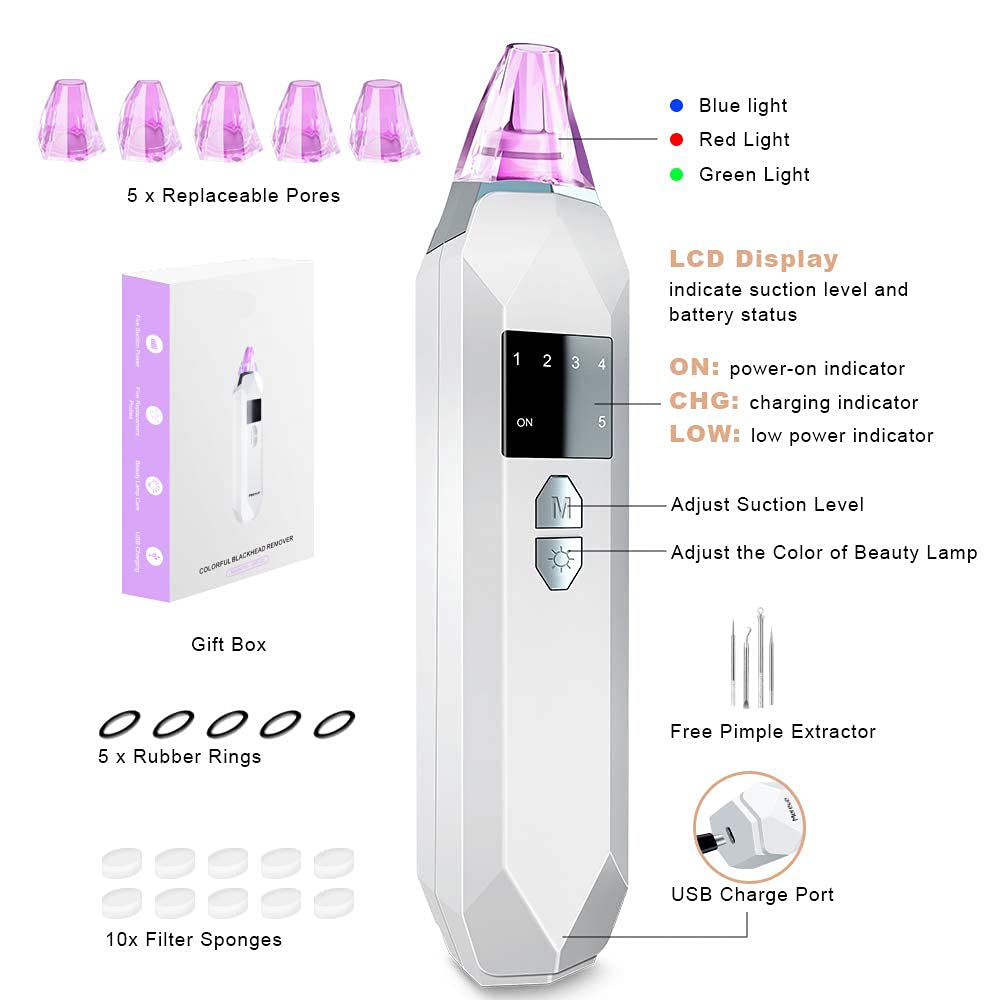 Blackhead Remover Vacuum Pore Cleaner - Merece Upgraded Black Head Vacuum Electric Blackhead Comedone Extractor Tool USB Rechargeable Face Acne Whitehead Removal Treatment with 3 Skin Care Light