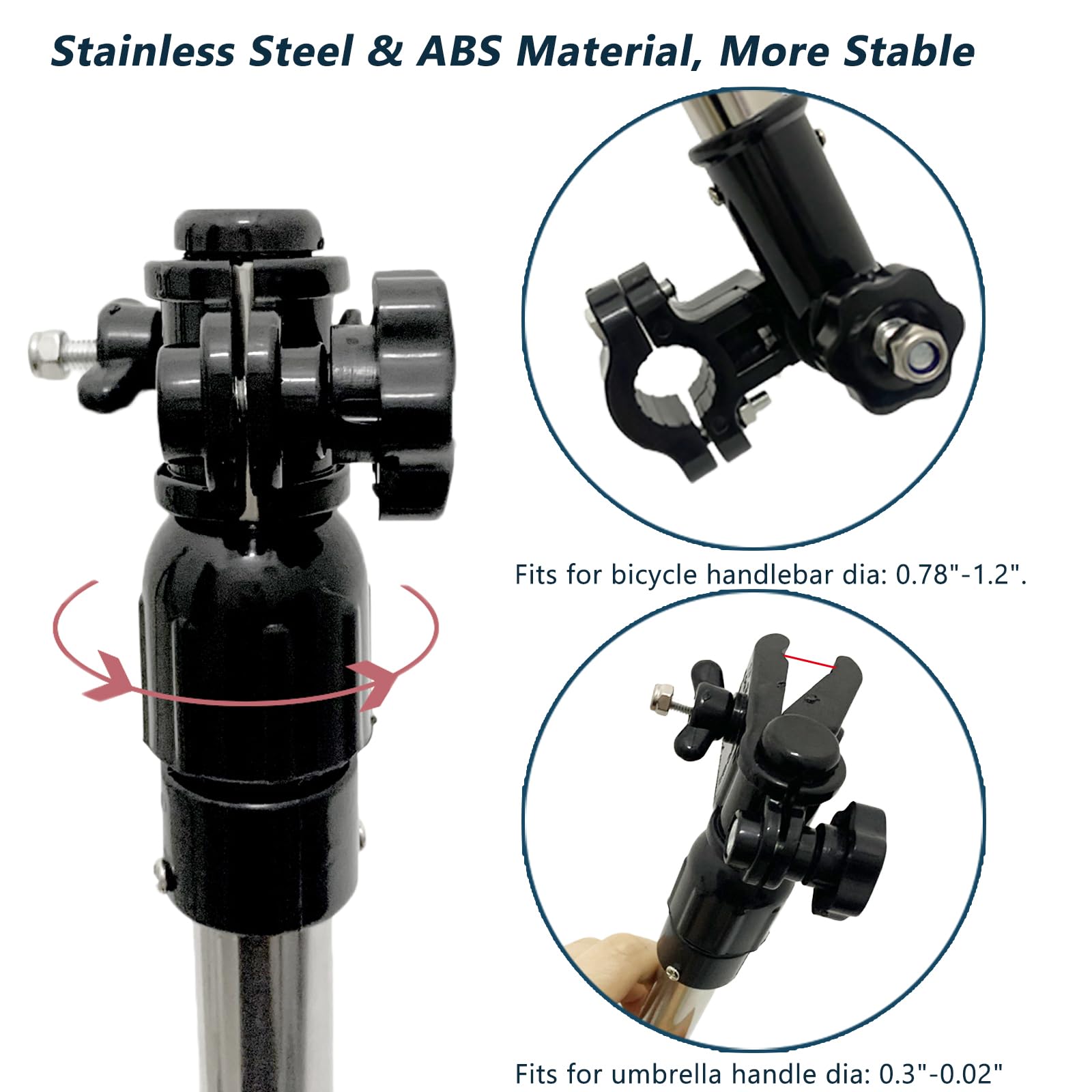 Umbrella Holder for Elderly Mobility Scooter, Wheelchair Grip Mount Stand Adjustable Stretch Bracket Accessories, Fits for 0.78"-1.2" Handlebar