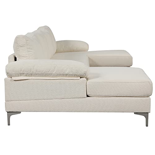 Casa Andrea Milano Modern Large Boucle U-Shape Sectional Sofa, Double Extra Wide Chaise Lounge Couch, Cream