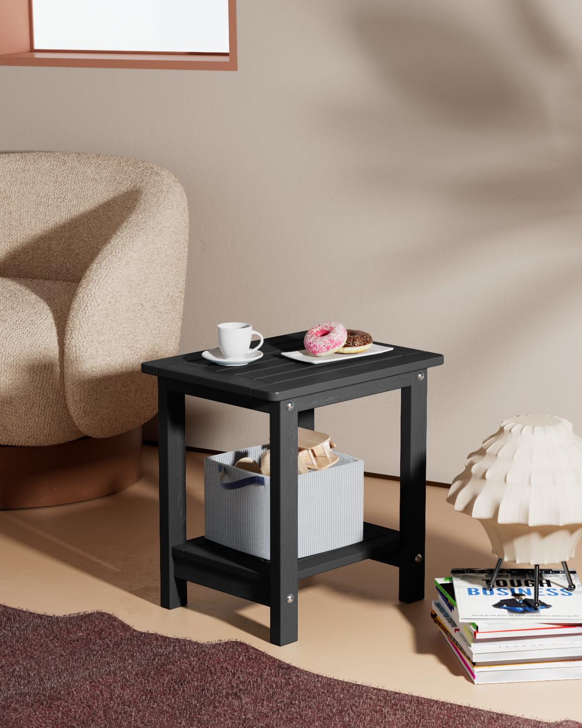 YEFU Small Table Set of 2 Side Tables Outdoor Coffee Table for Patio Living Room Bedroom(Black, Double Layer)