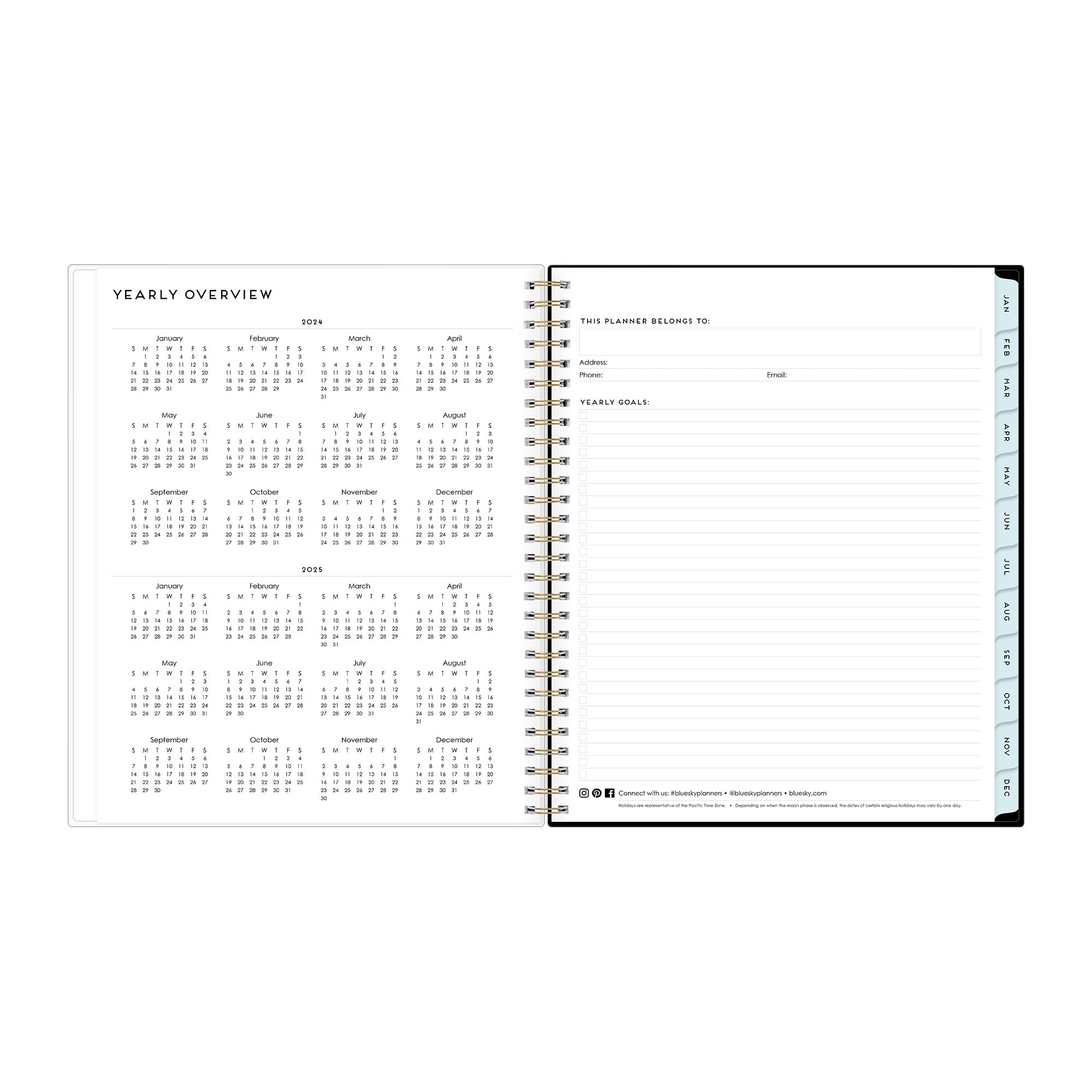 Blue Sky 2024 Monthly Planner, January - December, 8" x 10", Clear Pocket Cover, Wirebound, Baccara Dark (110216-24)