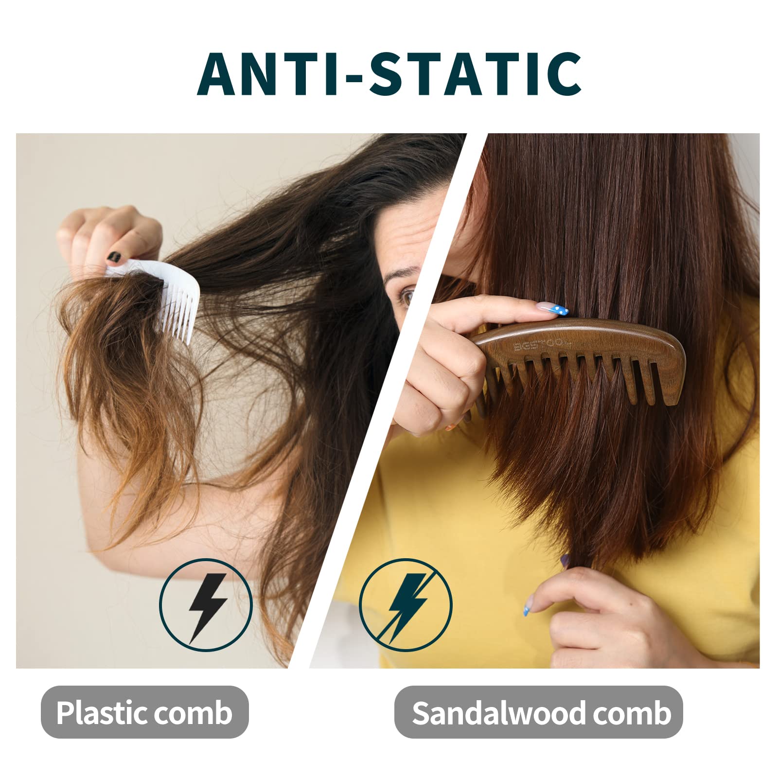 BESTOOL Wide Tooth Comb,Extra Large Sandalwood Wide Tooth Comb 100% Natural Sandalwood Comb Detangler for Curly Long Thick Wet or Dry Hair Anti-static