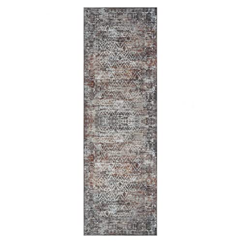 BNM Indoor Runner Rug, Non-Slip Backing for Kids or Pets, Entryway, Living Room, Kitchen, Dorm, Bedroom, Hallway, Machine Washable Rugs, Floor Cover, Diamond Lattice Home Decor, 2' 7" x 8', Cream