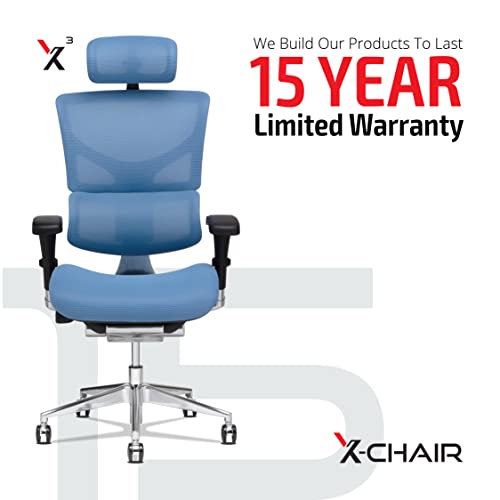 X-Chair X3 Management Office Chair, Glacier A.T.R. Fabric with Headrest - High End Comfort Chair/Dynamic Variable Lumbar Support/Floating Recline/Highly Adjustable/Durable/Executive Office Desk Seat