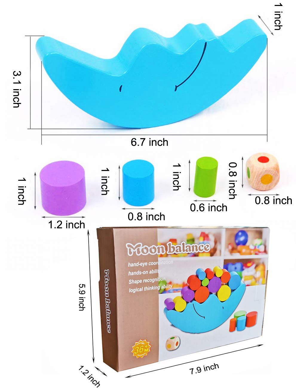 HWD Wooden Stacking Blocks Balancing Games, Moon Equilibrium Puzzles Toy, Preschool Early Educational Parent-Child Interaction Sorting Games for Toddler, Kids, Children