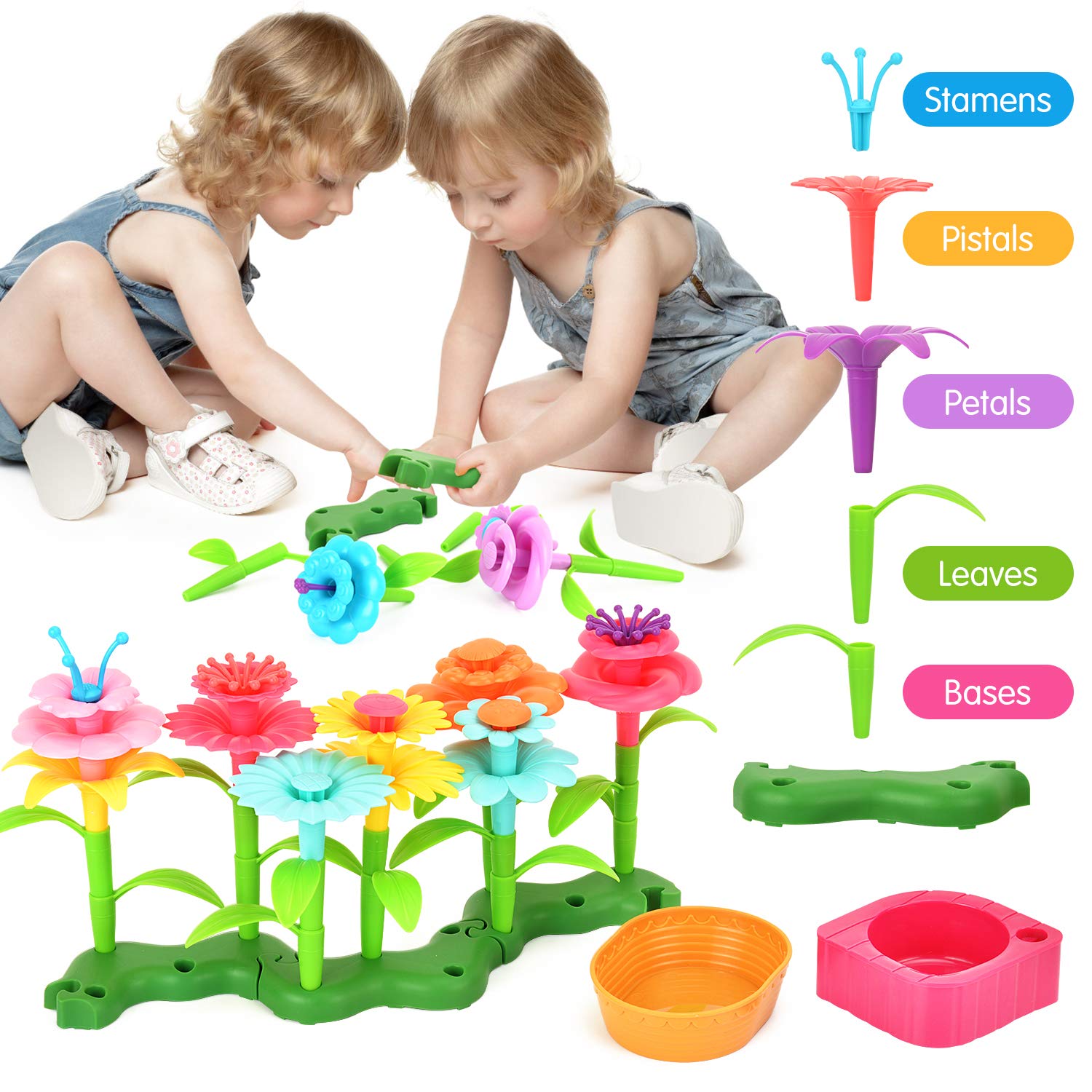Flower Building Toy Garden Building Blocks Toy Set for Kids, 101 PCS Educational Toy Creative Playset for Age 4,5,6,7 Year Old Gifts