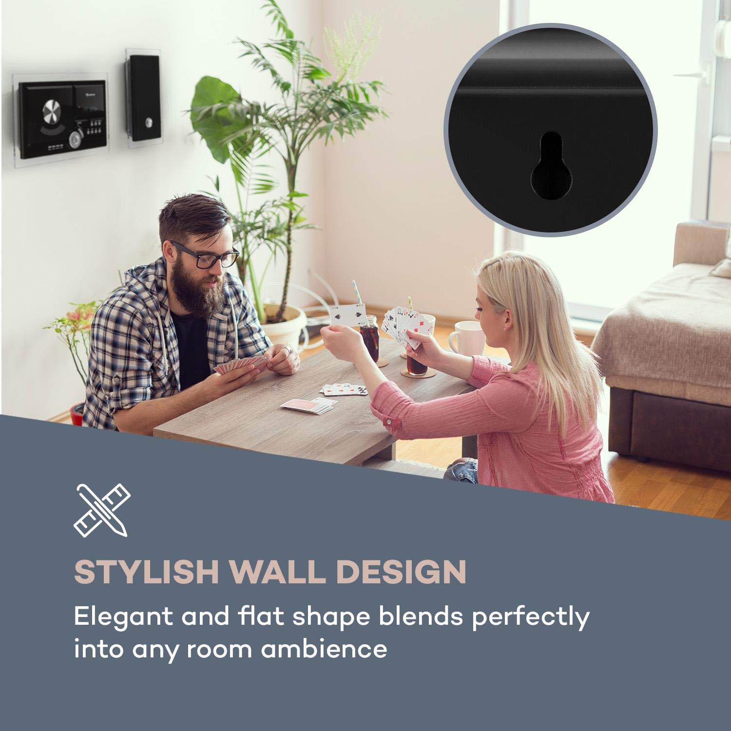 AUNA Stereosonic Microsystem, Shelf Stereo System, Micro System, 2 Stereo Speakers, Front-Loading CD Player, FM Tuner, Bluetooth, Wireless Connection, USB Port, Incl. Remote Control, Black
