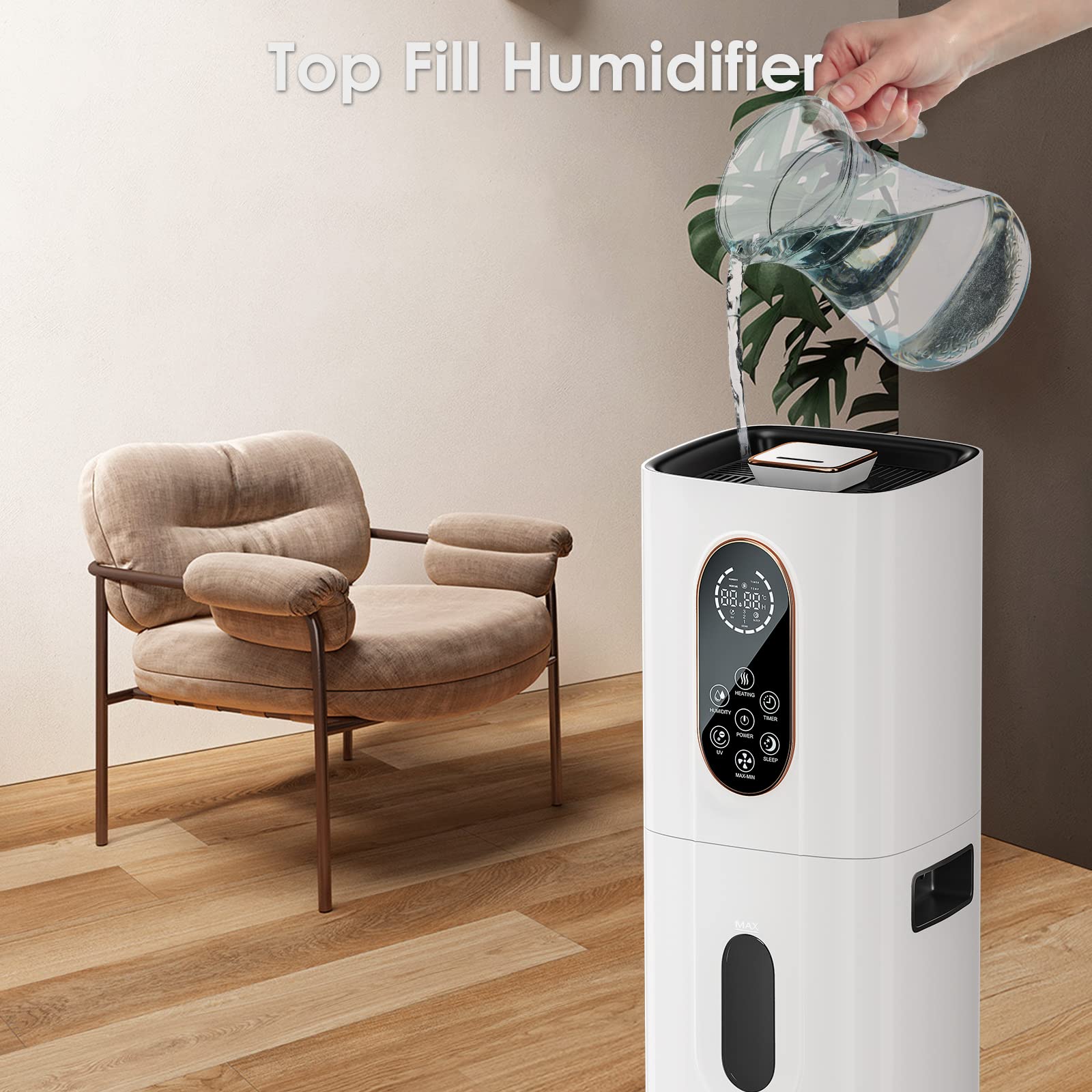 Humidifier for Large Room Bedroom, BITOWAT Warm & Cool Mist Humidifiers 9L/2.38 Gallon, Top Fill, Essential oil Tray, Custom Humidity, 3 Mist Level, Timing Setting, Remote Control