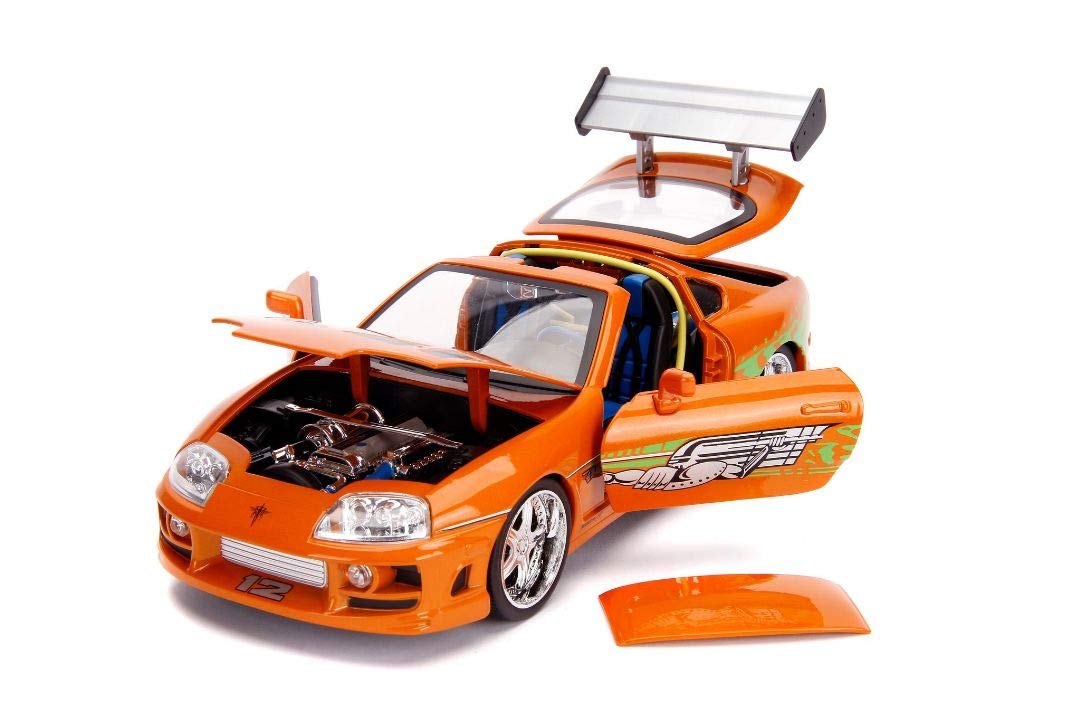 Fast & Furious 1:18 Toyota Supra Die-cast Car & 3" Brian Figure, Toys for Kids and Adults,Orange