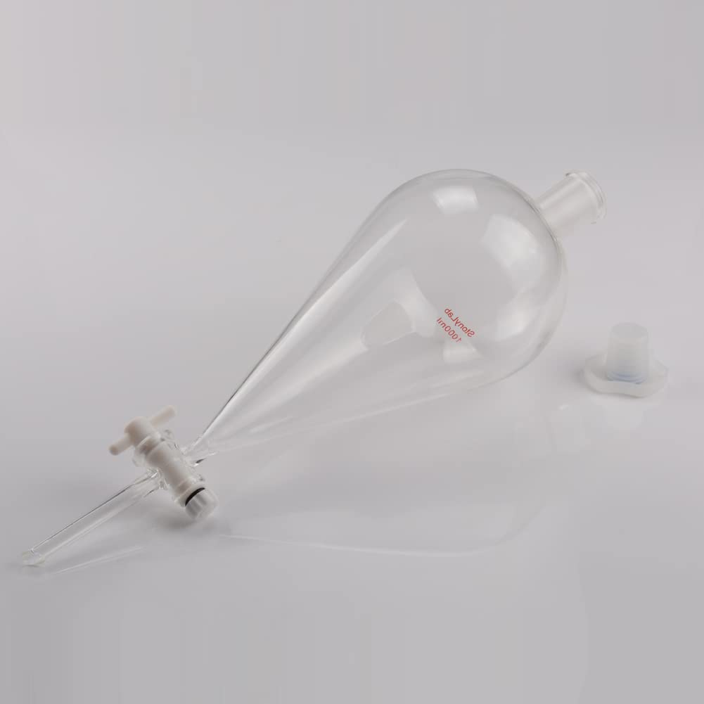 stonylab Borosilicate Glass 1000 ml Heavy Wall Conical Separatory Funnel with 24/29 Joints and PTFE Stopcock, 1000 ml