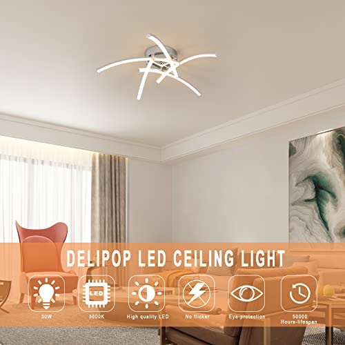 DELIPOP LED Ceiling Light Fixtures, 30W 3000K Curved Design Semi Flush Mount Ceiling Light, 2750LM Light Fixtures Ceiling Mount Modern LED Ceiling Light for Hallway Bedroom Kitchen Living Room