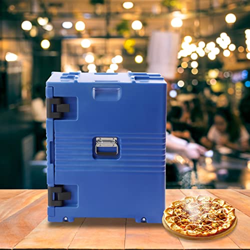 GDAE10 End-Loading Insulated Food Pan Carrier,82Qt/90L Hot Box for Catering, PE Food Box Carrier One-Piece Buckle, Front Loading Food Warmer w/Handles&Wheels, for Restaurant, Canteen, Blue