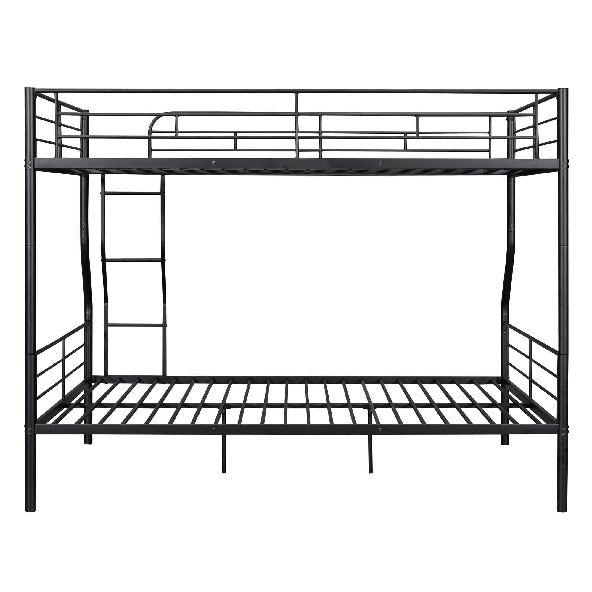 ATY Metal Bunk Bed Full XL Over Queen Size, Convertible Sturdy Bedframe w/Ladder and Guardrail, Can Seperated into 2Beds,No Box Spring Needed, for Kids, Teens, Adults, Black