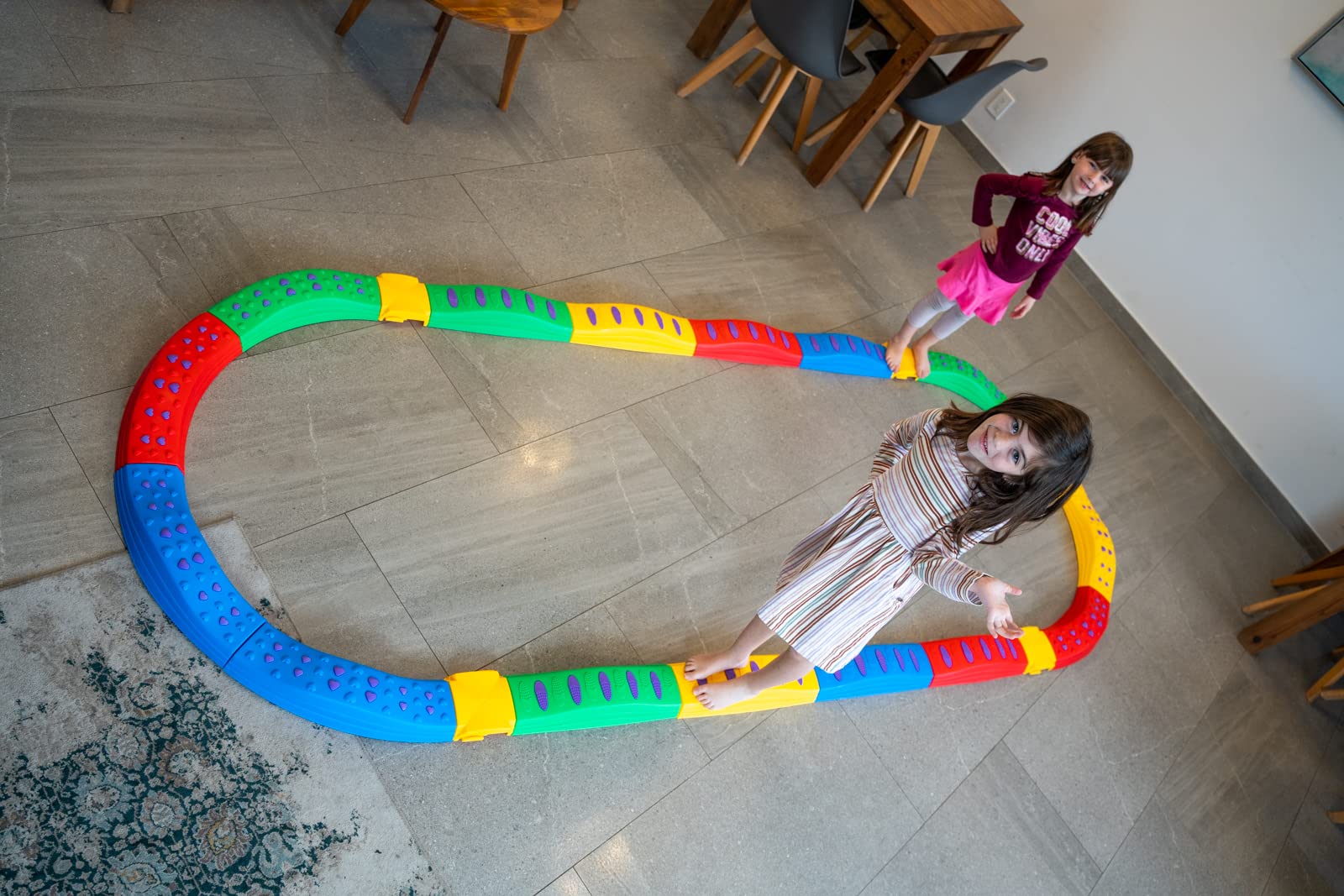 bintiva 20 Piece Tactile Balance Beam for Children - 8 Straight Pieces - 8 Curved Pieces - 4 Square Connectors - Unlimited Path Options