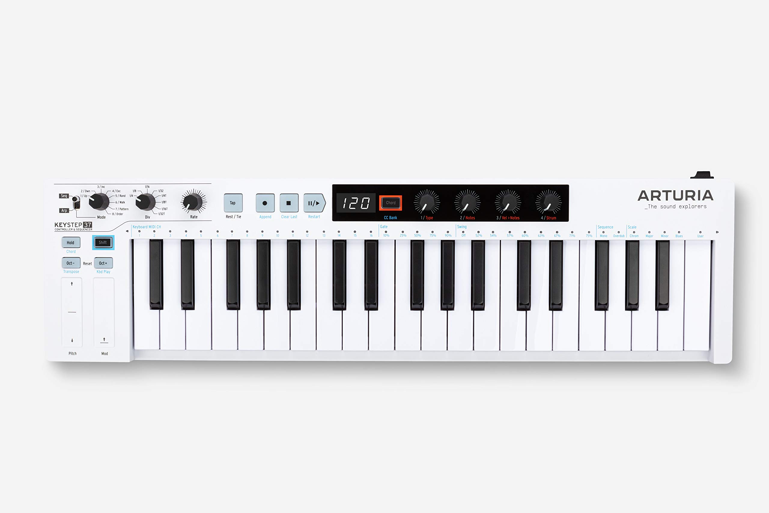 Arturia KeyStep 37 37-Key Controller & Sequencer MIDI Controller with Polyphonic Step Sequencing; Chord and Arpeggiator Modes; Capacitive Pitch and Mod Strips; CV/Gate and Gravity Phone Holder Bundle