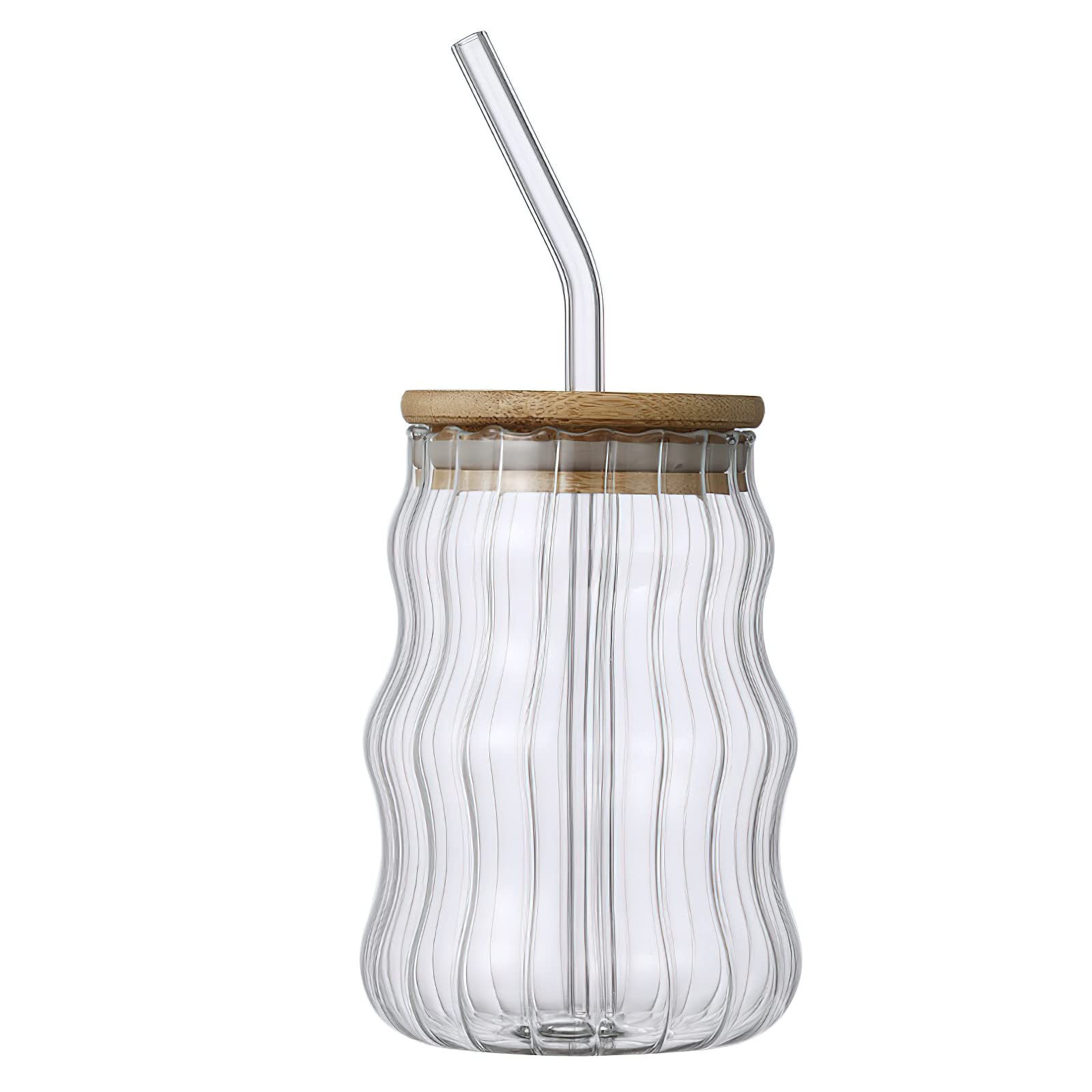 BFYDOAA Drinking Glass Cup with Bamboo Lid and Straw, 17oz Striped Tumbler Cups Can Shape Glasses for Water Juice Tea Wine Soda Iced Coffee