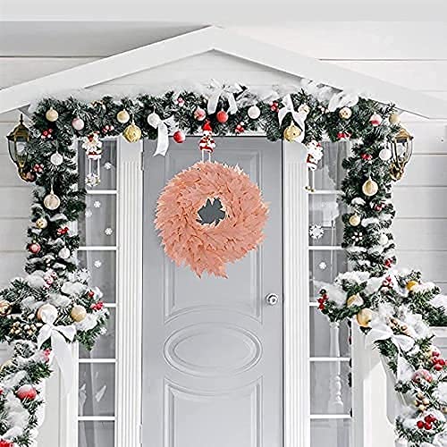 Artificial Christmas Garland 40cm Christmas Door Wreath Decorations Artificial Bodhi Leaf Hanging Garland Pink Maple Leaf Wreath Ring for Wall Window Christmas Home Deco