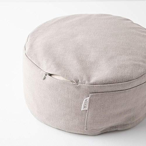 B YOGA Mod Zafu Meditation Cushion, Premium Round Yoga Pillow/Bolster with Buckwheat Fill (Shadow)