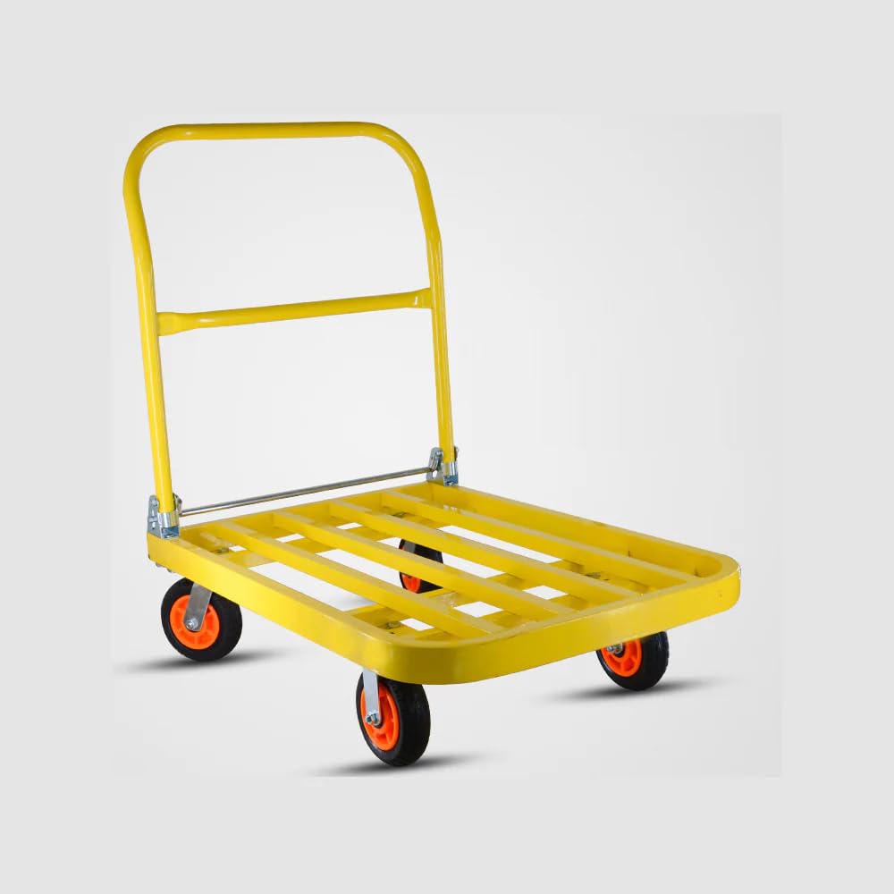 Auroglint-880 lbs. Capacity Steel Push Hand Truck Heavy-Duty Dolly Folding Foldable Moving Warehouse Platform Cart in Yellow