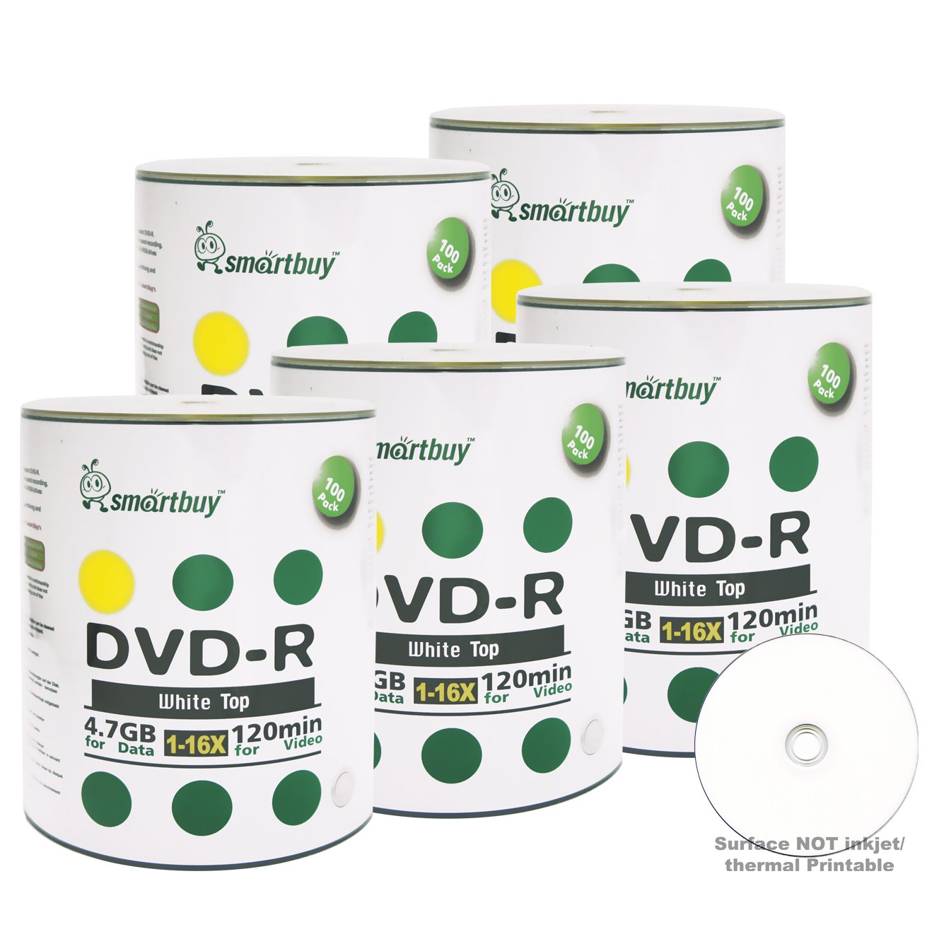 Smartbuy 500-disc 4.7gb/120min 16x DVD-R White Top Blank Data Recordable Media Disc