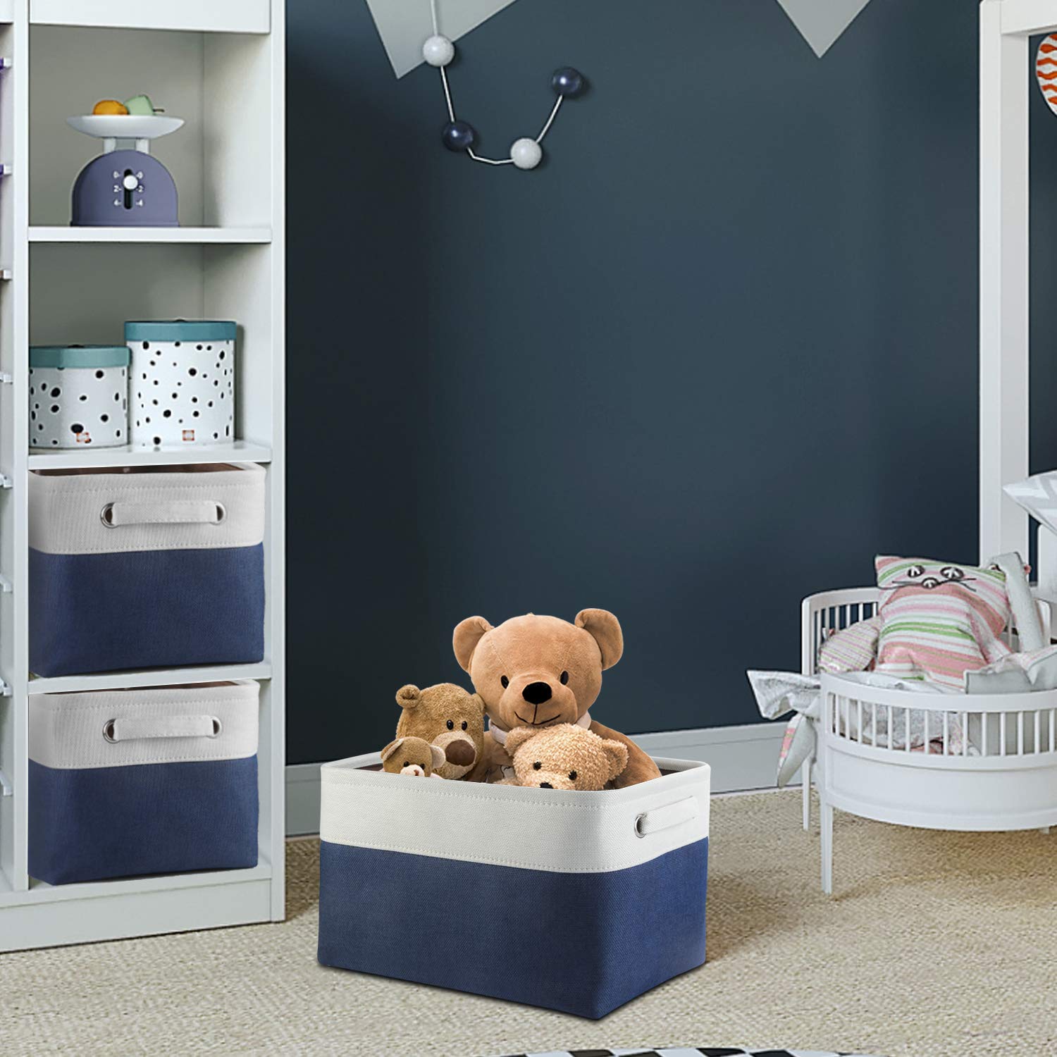 Awekris Storage Bins, Collapsible Cube Baskets Containers with Sturdy Cotton Handles, Foldable Fabric Storage Boxes Organizer for Nursery, Shelf, Closet, Office (Royal Blue, 15 x 9.8 x 8.6-3 Pack)