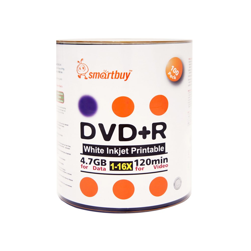 Smartbuy 500-disc 4.7GB/120min 16x DVD+R White Inkjet Hub Printable Blank Media Disc + Free Micro Fiber Cloth