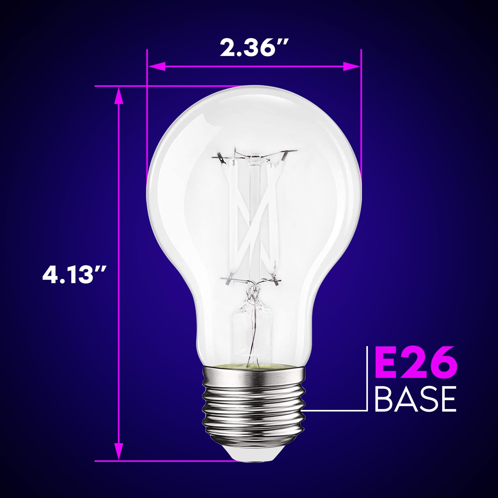 LUXRITE A19 Edison UV LED Black Light Bulb, 6W Filament Blacklight Bulb, UVA 397-407nm, Enclosed Fixture Rated, E26 Base, Glow in The Dark for Halloween, Party, Body Paint, Fluorescent Poster