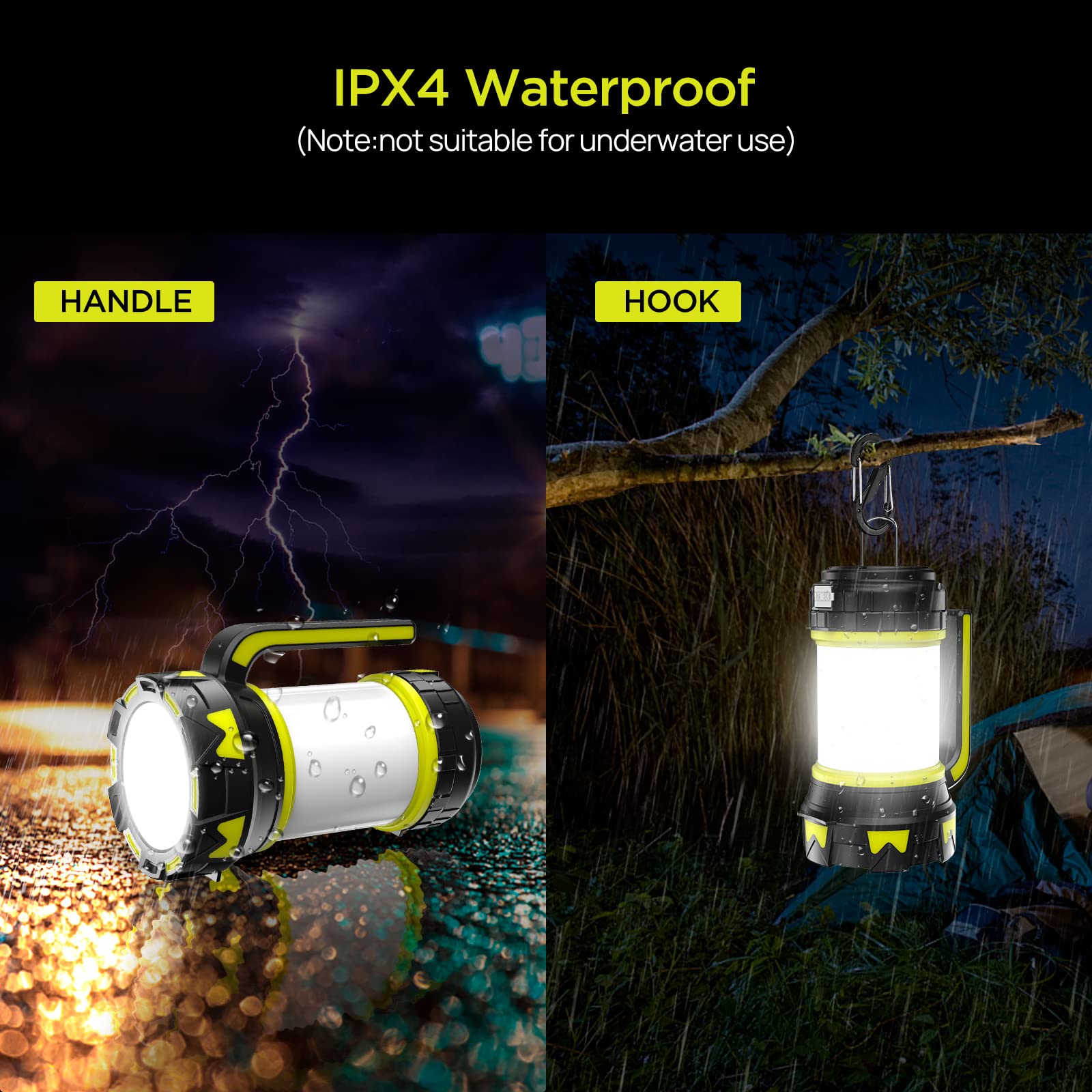 Bochaos Rechargeable Flashlights Camping Lantern,6 Modes LED Bright Flashlight 3000mAh Power Bank, IPX4 Waterproof, Emergency Flashlight Lantern for Outdoor, Hurricane, USB Cable Included-1 Flashlight